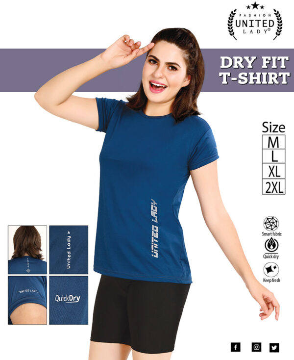 Women Dry Fit Single Color T-shirt with Beautiful Design - United Lady